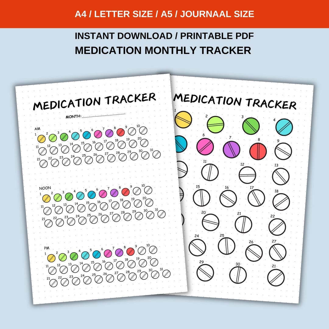 Printable Monthly Medication Tracker | Pill - Health Journal | Meds Log ...
