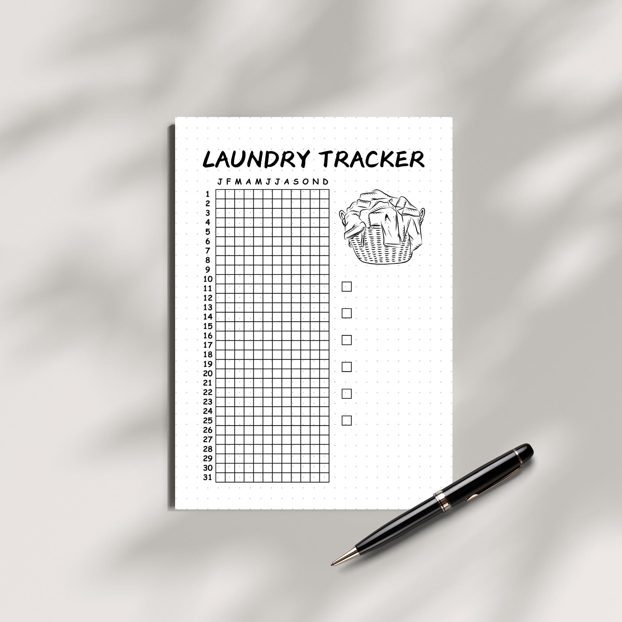 Laundry Tracker Printable Journal Page Planner and Daily Log Yearly ...