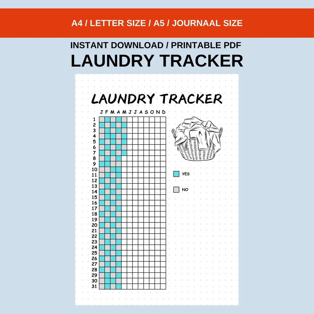 Laundry Tracker Printable Journal Page Planner and Daily Log Yearly ...