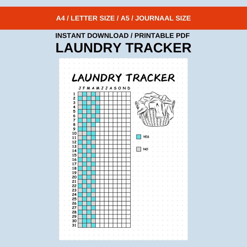 Laundry Tracker Printable Journal Page Planner and Daily Log Yearly ...