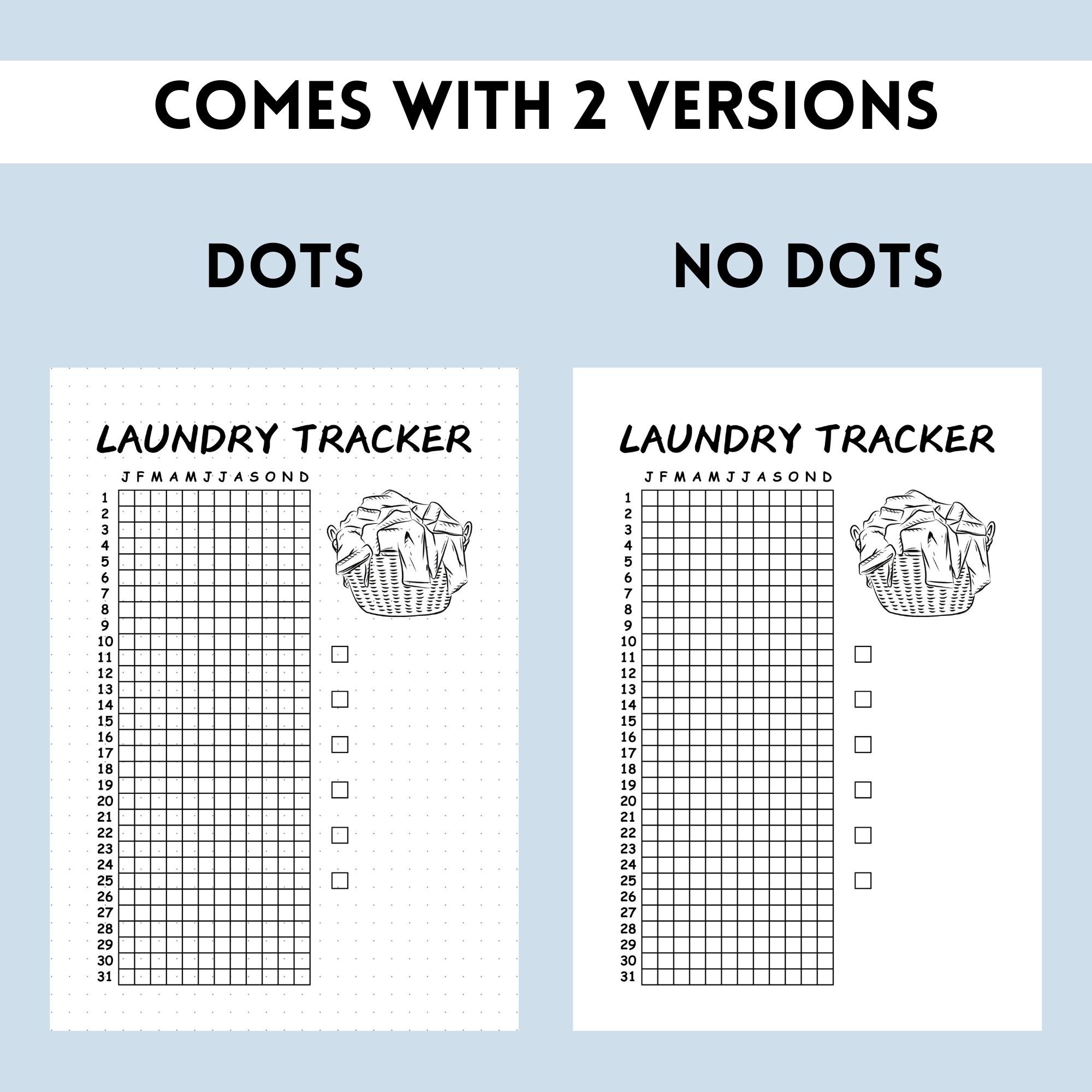 Laundry Tracker Printable Journal Page Planner and Daily Log Yearly ...