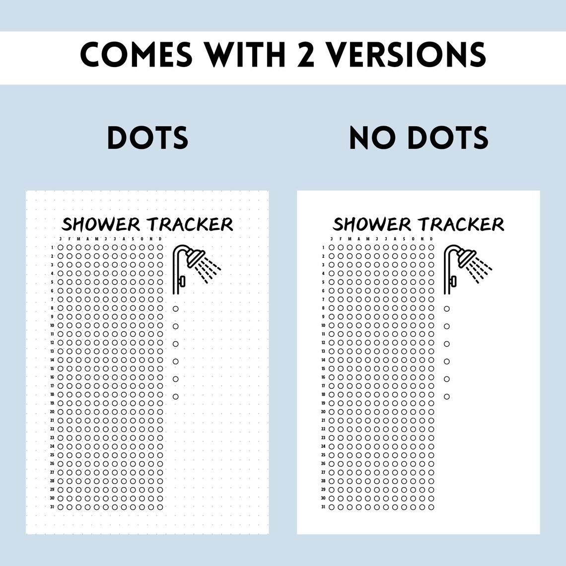 Shower Tracker Printable Journal Page Planner Page for Daily, Yearly ...