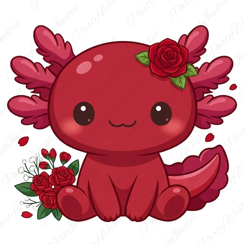 Floral Axolotl Clipart – Watercolor Kawaii Digital Art (PNG Download ...