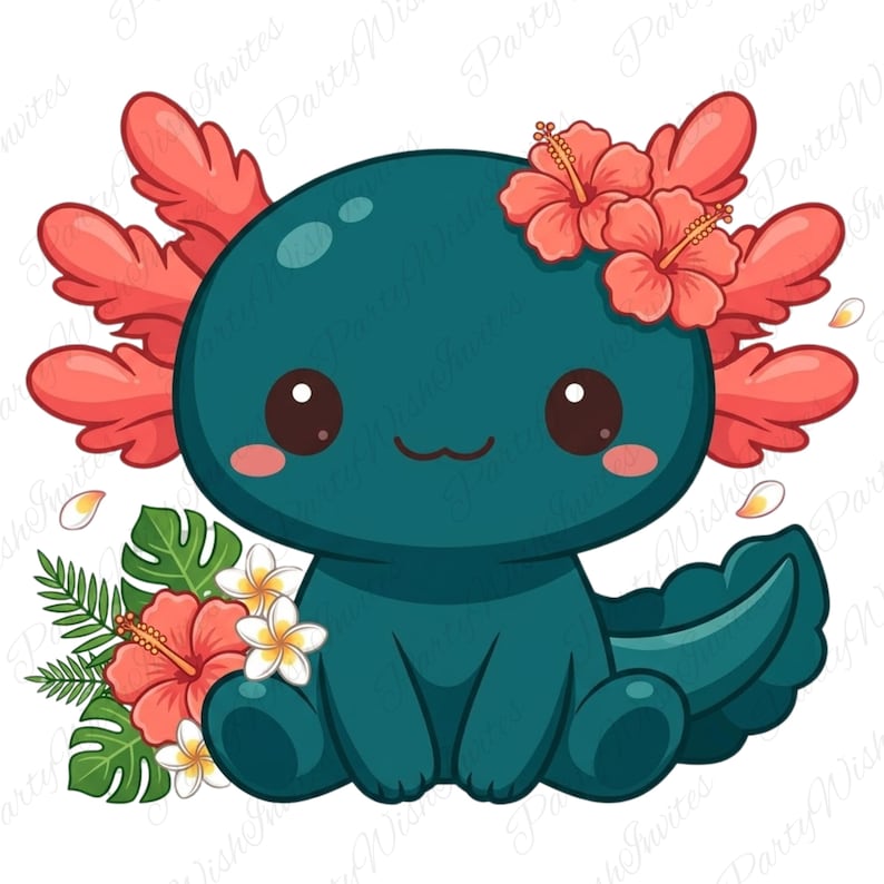 Floral Axolotl Clipart – Watercolor Kawaii Digital Art (PNG Download ...