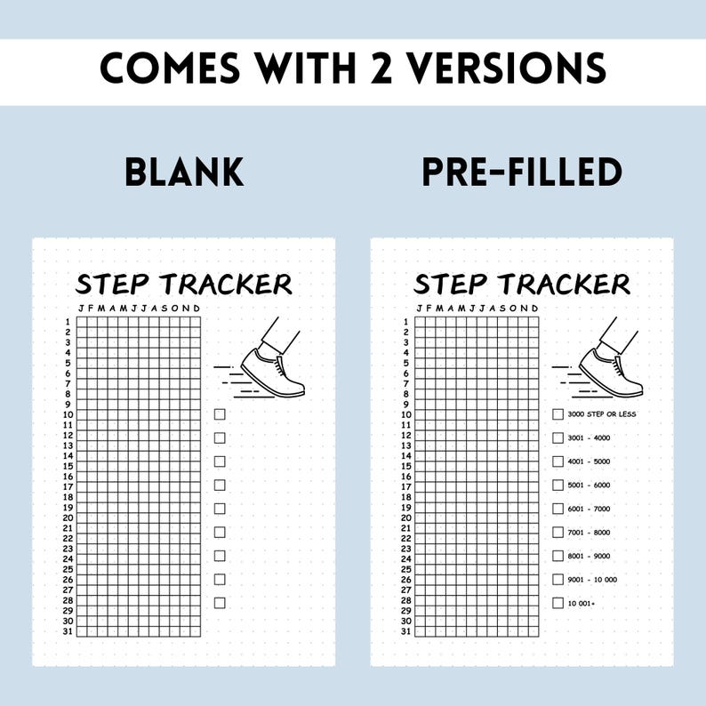 Yearly Step Tracker Printable Journal and Planner Page for Fitness ...