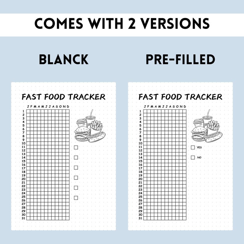 Fast Food Tracker Printable Journal Page for Planning, Health ...