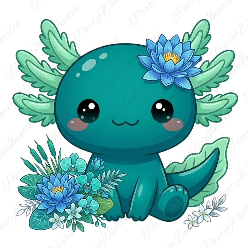 Floral Axolotl Clipart – Watercolor Kawaii Digital Art (PNG Download ...
