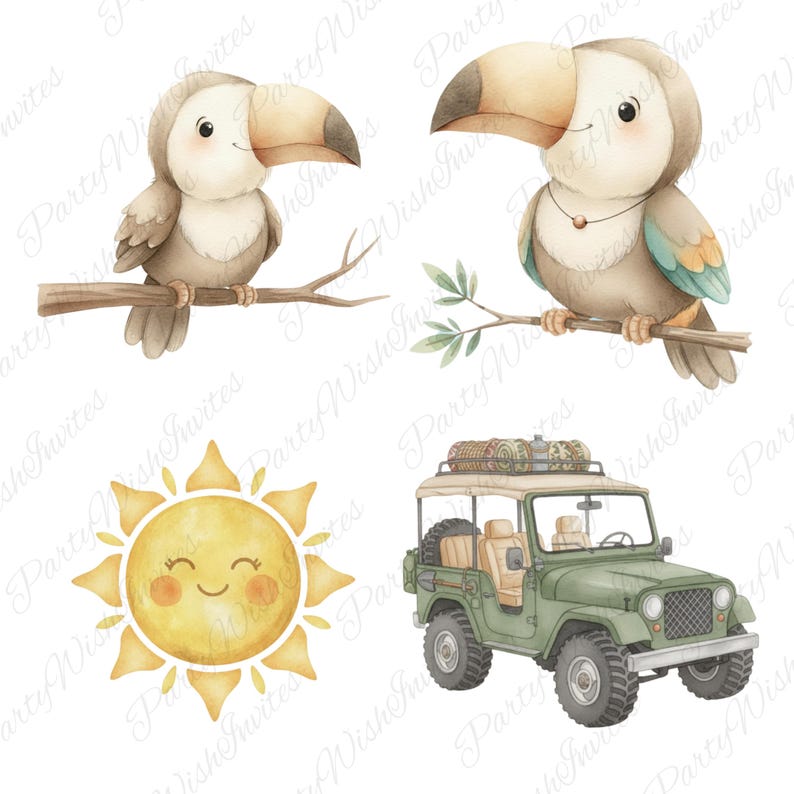 Watercolor Safari Animals Clipart, Jungle Nursery Decor, Baby Shower ...