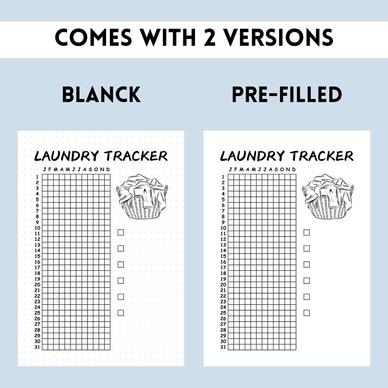 Laundry Tracker Printable Journal Page Planner and Daily Log Yearly ...