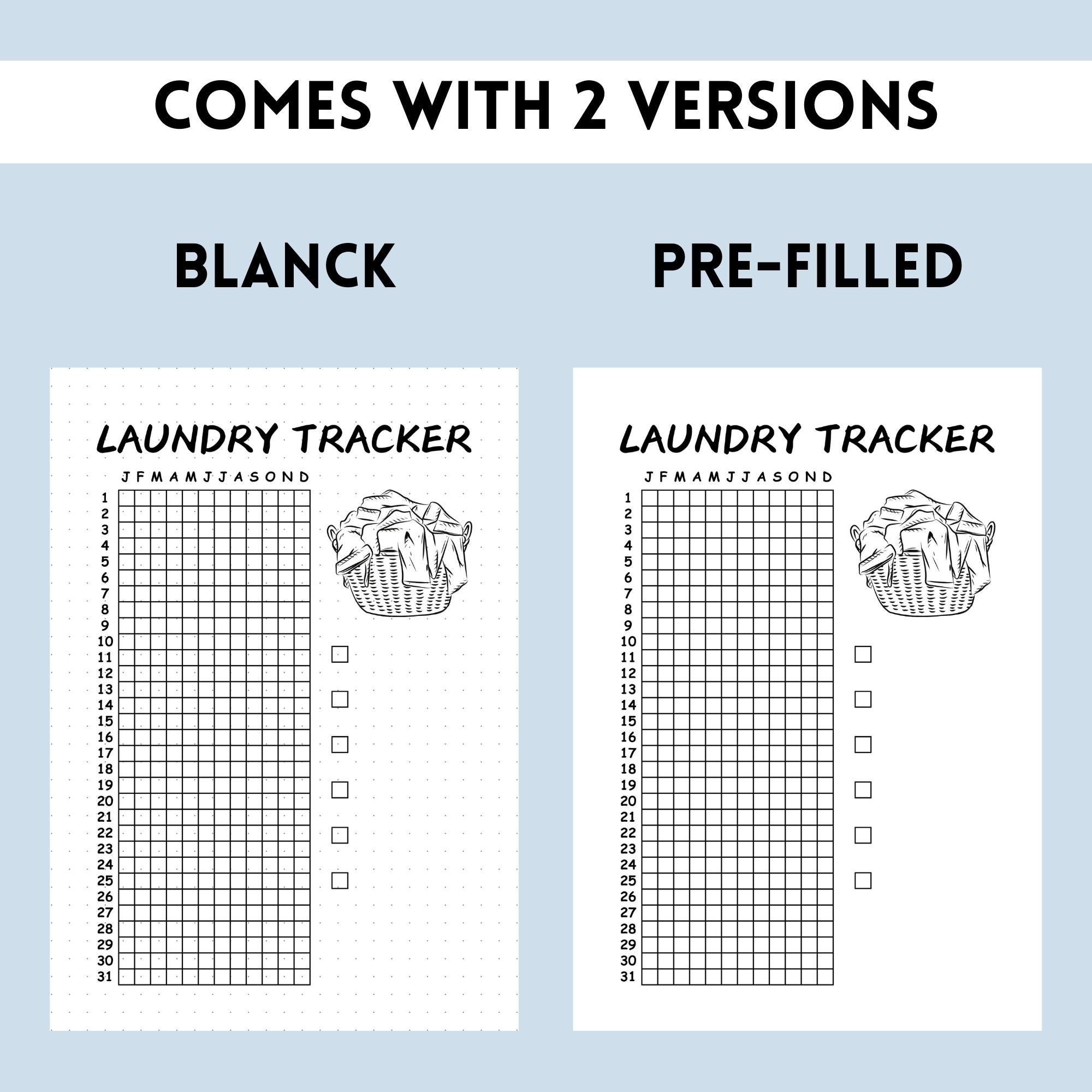 Laundry Tracker Printable Journal Page Planner and Daily Log Yearly ...