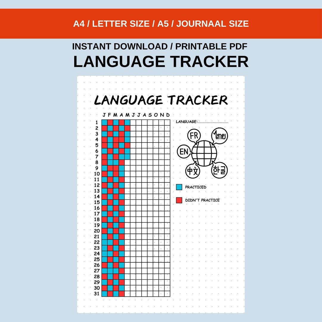 Printable Language Tracker Journal Page – Habit Tracker for Learning a ...