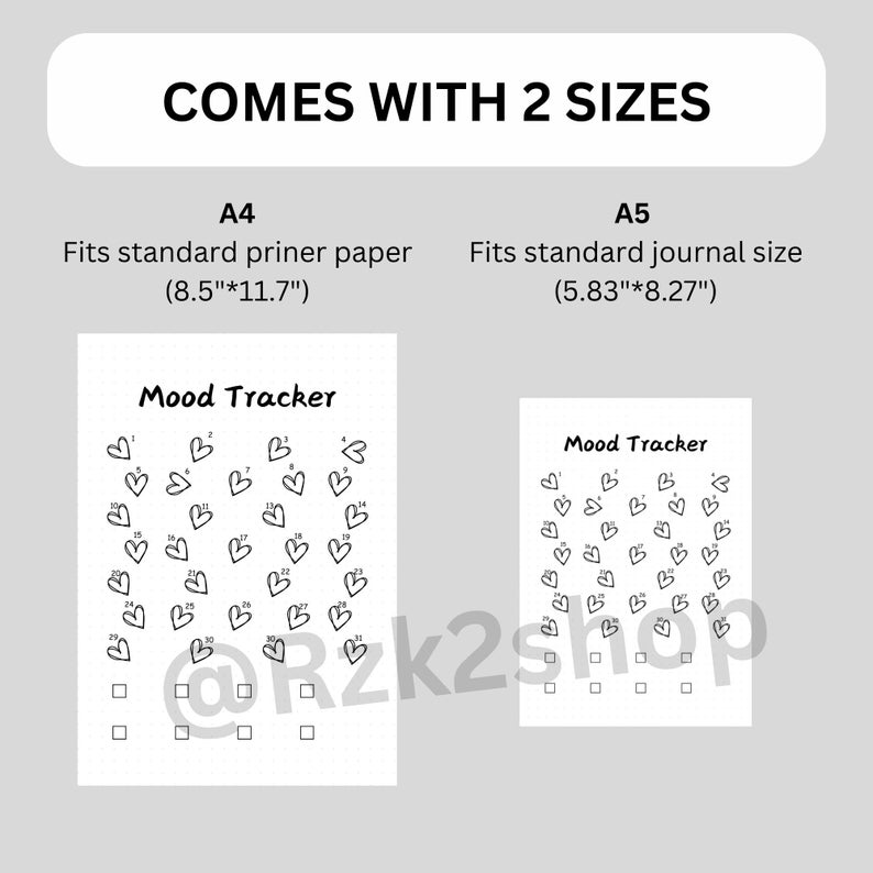 Heart Mood Tracker Printable Journal Page, Planner Page, Feelings ...
