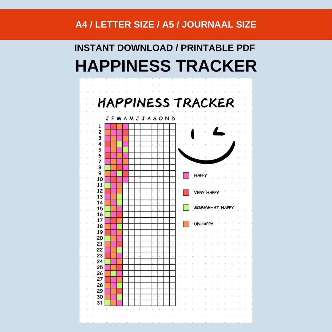 Printable Happiness Tracker Journal Page Daily Mood & Happiness Tracker ...