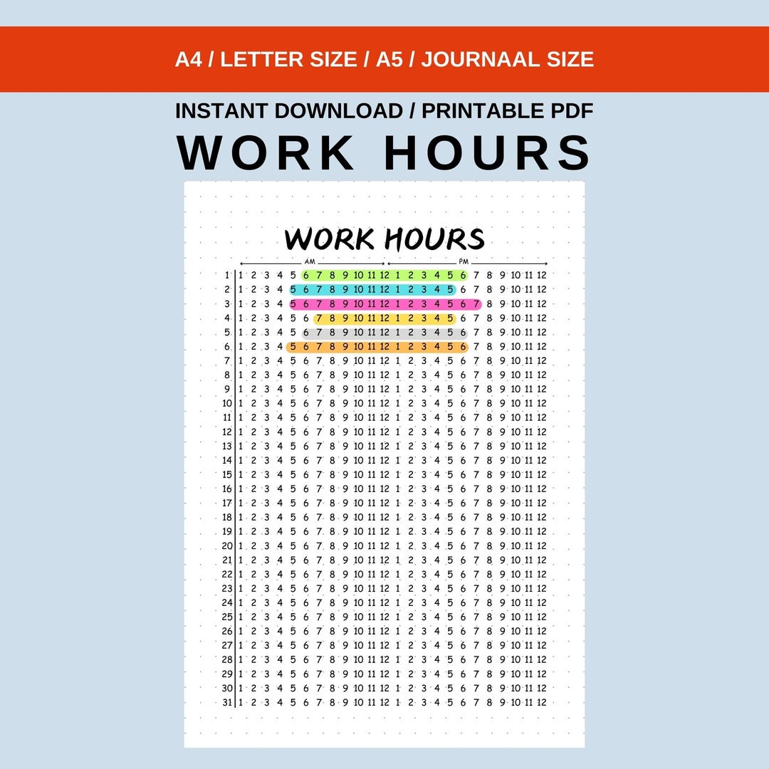 Printable Work Hours Tracker | Time Sheet, Work Schedule - Hourly Log ...