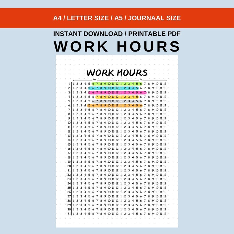 Printable Work Hours Tracker Time Sheet, Work Schedule Hourly Log ...