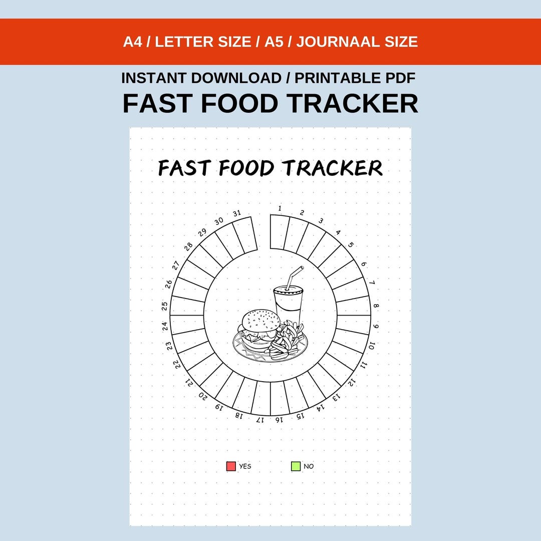 Fast Food Tracker - Diario imprimible y página de planificación para ...
