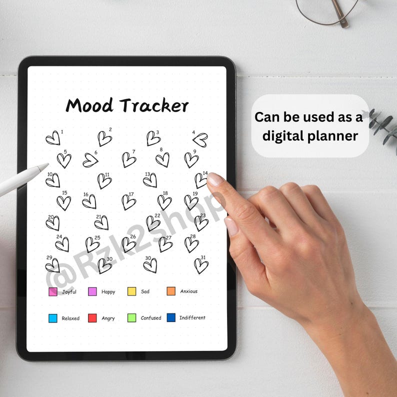 Heart Mood Tracker Printable Journal Page, Planner Page, Feelings ...