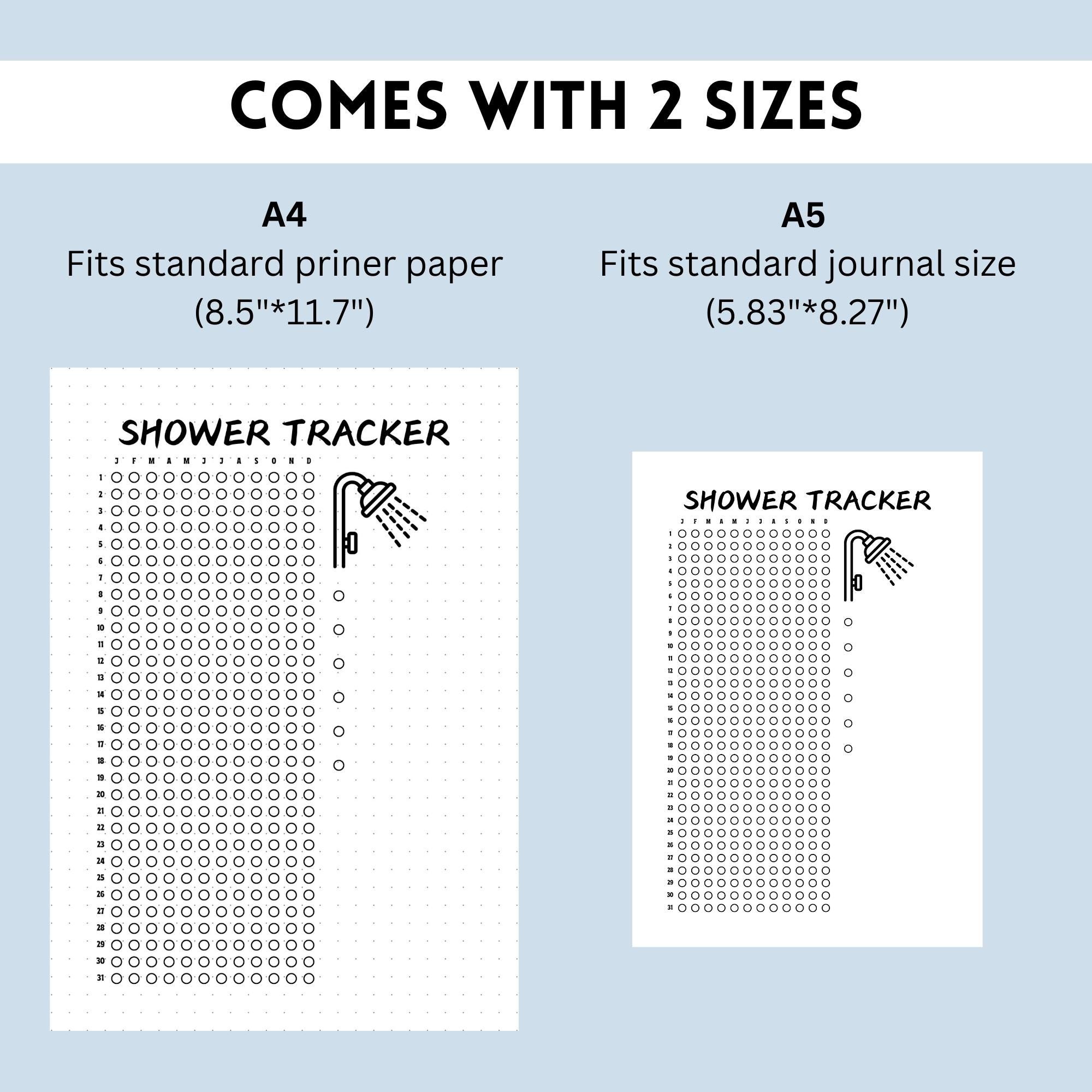 Shower Tracker Printable Journal Page Planner Page for Daily, Yearly ...