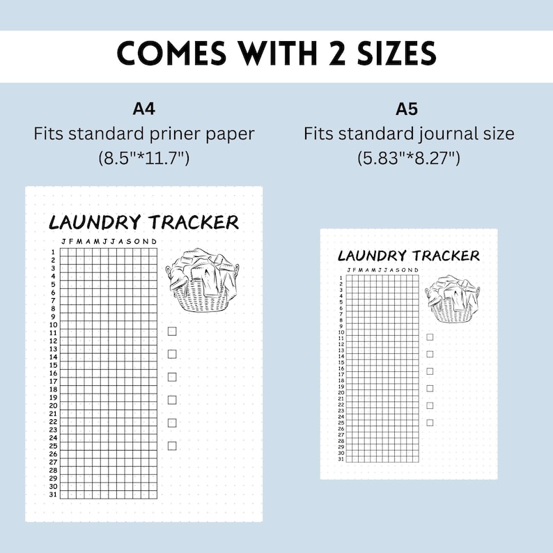 Laundry Tracker Printable Journal Page Planner and Daily Log Yearly ...