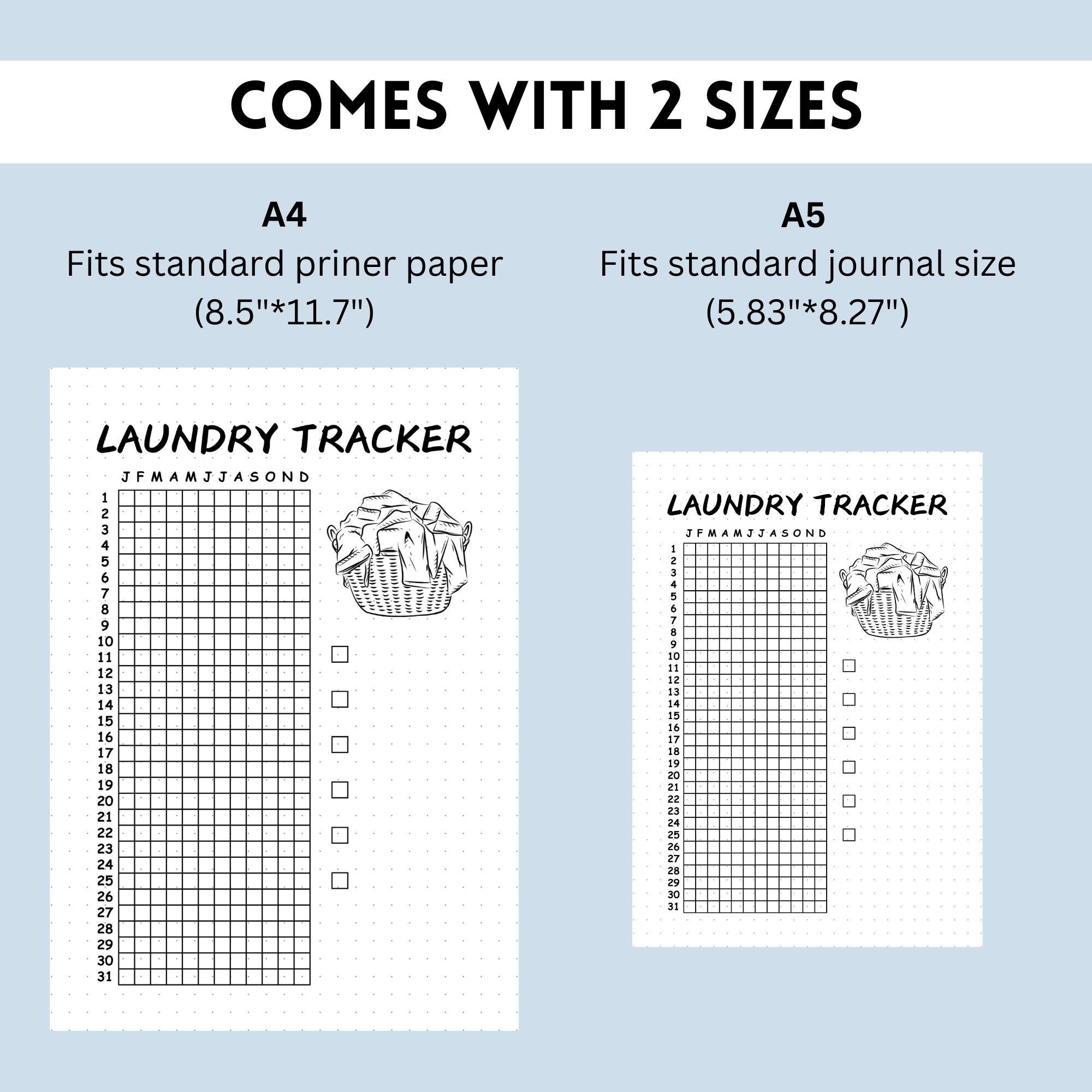 Laundry Tracker Printable Journal Page Planner and Daily Log Yearly ...