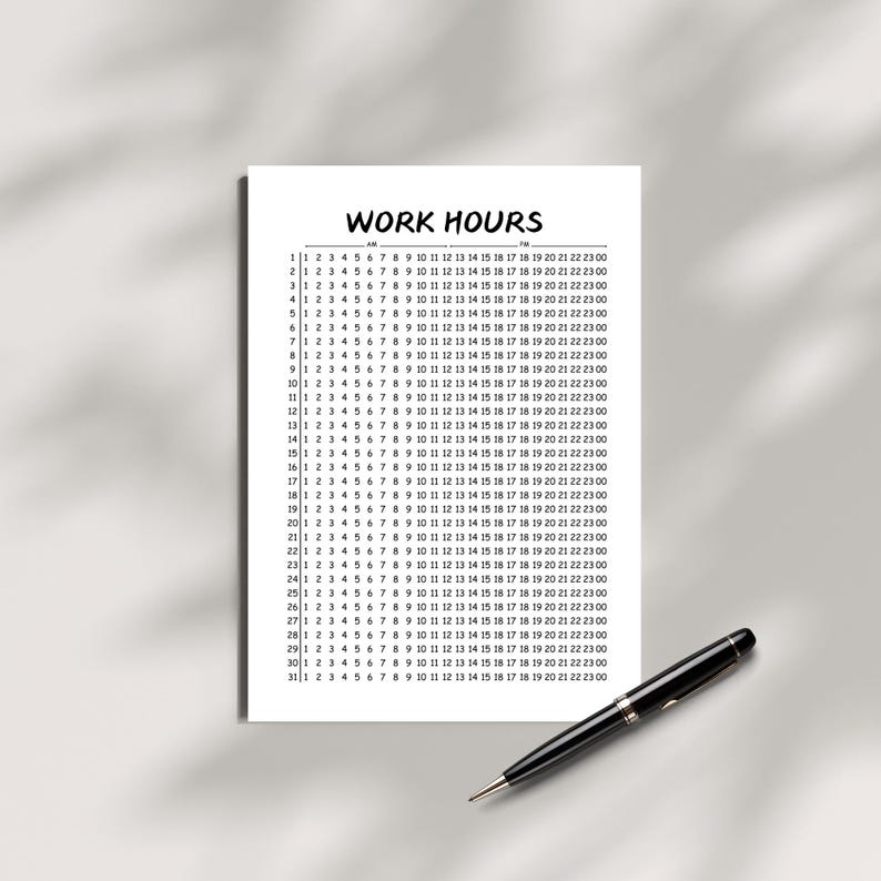 Printable Work Hours Tracker Time Sheet, Work Schedule Hourly Log ...
