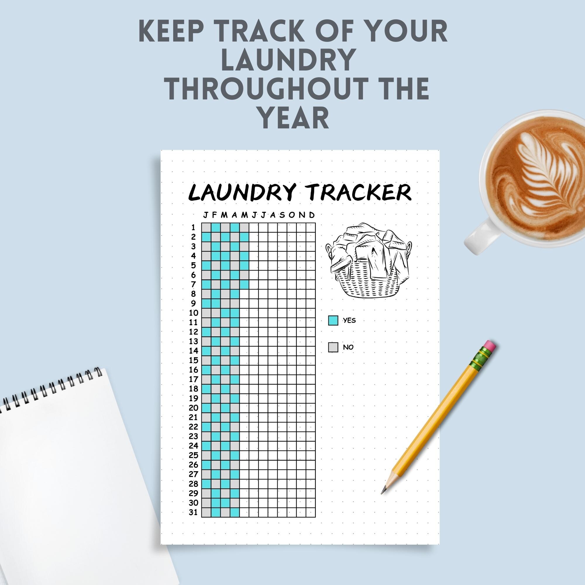 Laundry Tracker Printable Journal Page Planner and Daily Log Yearly ...