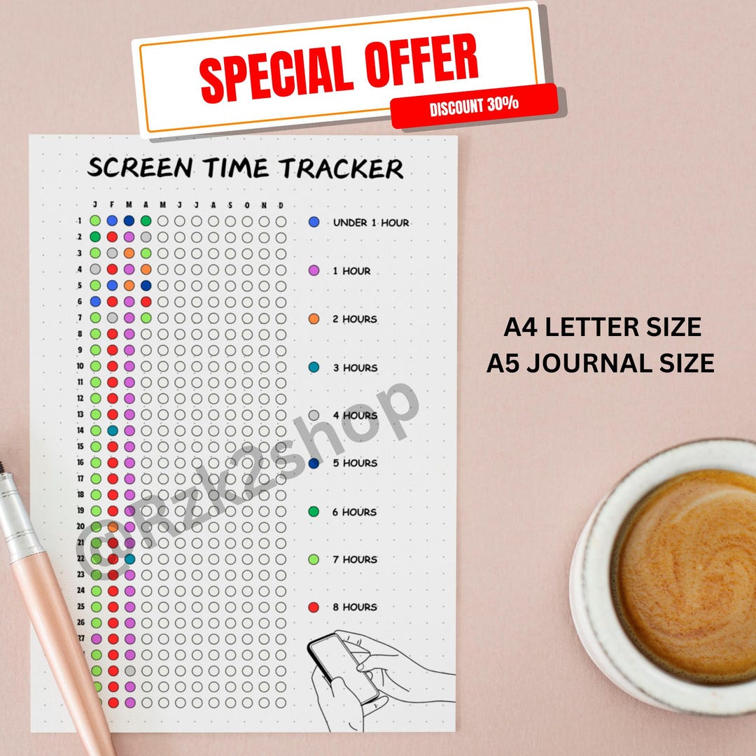 Yearly Screen Time Tracker Printable Journal Page Planner Page Yearly ...