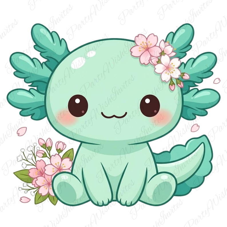 Floral Axolotl Clipart – Watercolor Kawaii Digital Art (PNG Download ...