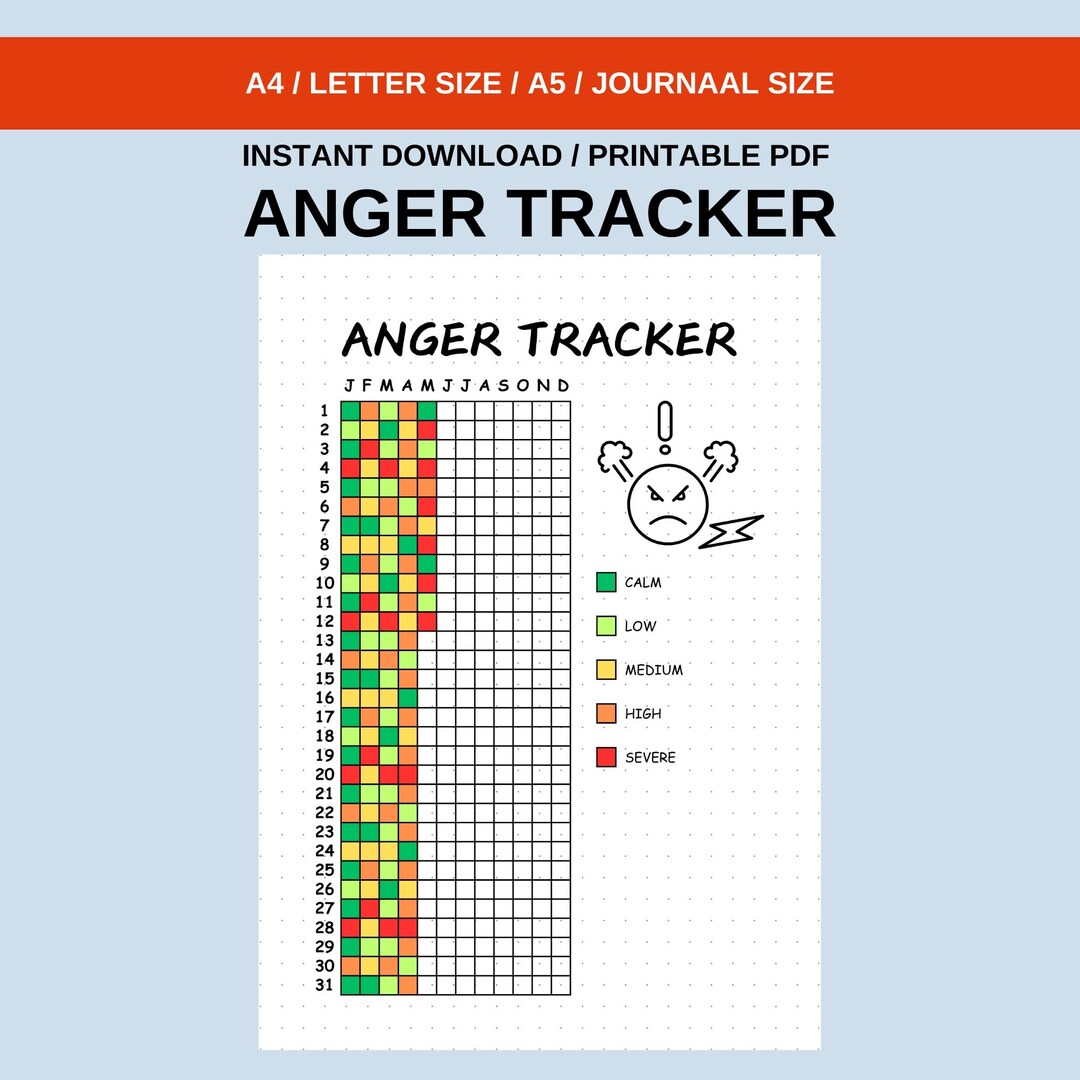 Printable Anger Tracker Journal Mood & Daily Planner Page Manage Anger ...