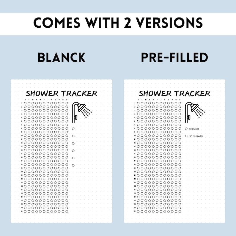 Shower Tracker Printable Journal Page Planner Page for Daily, Yearly ...