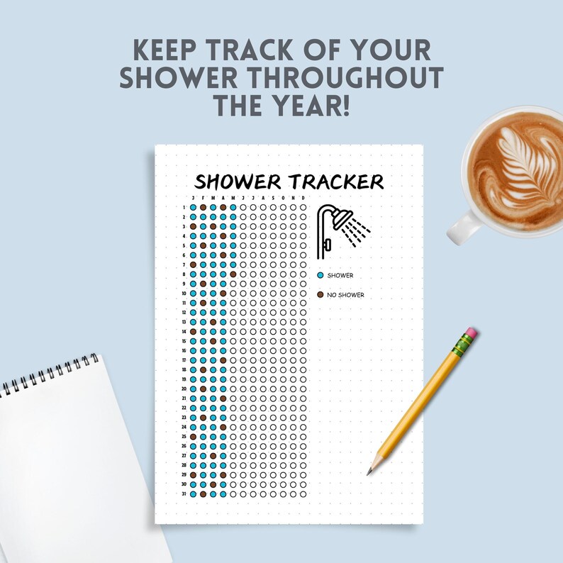 Shower Tracker Printable Journal Page Planner Page for Daily, Yearly ...
