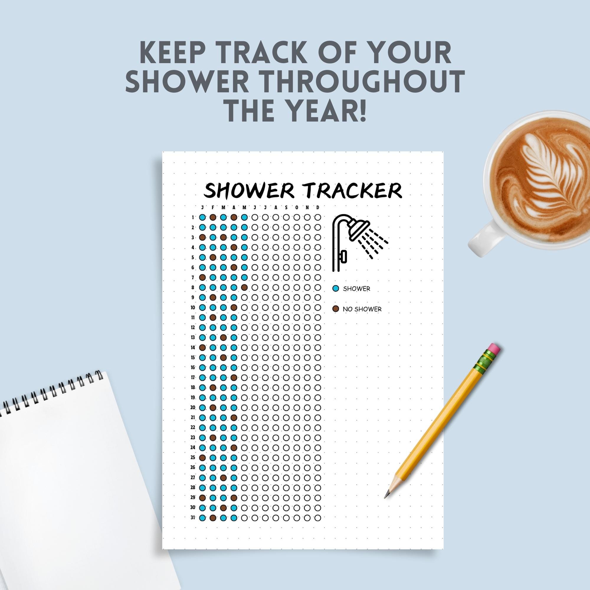 Shower Tracker Printable Journal Page Planner Page for Daily, Yearly ...