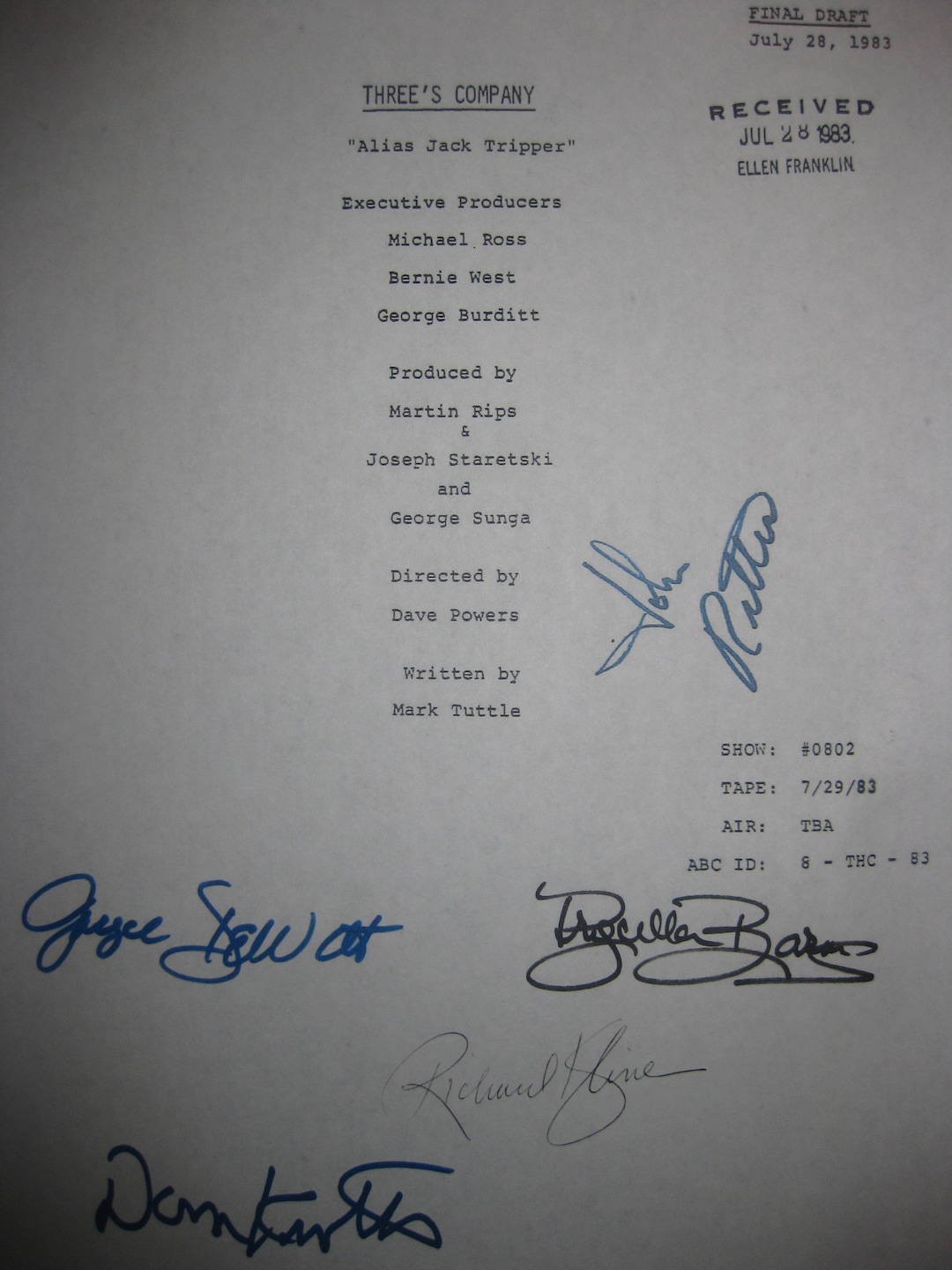 Three's Company Signed TV Screenplay Script X5 Autographs John Ritter ...