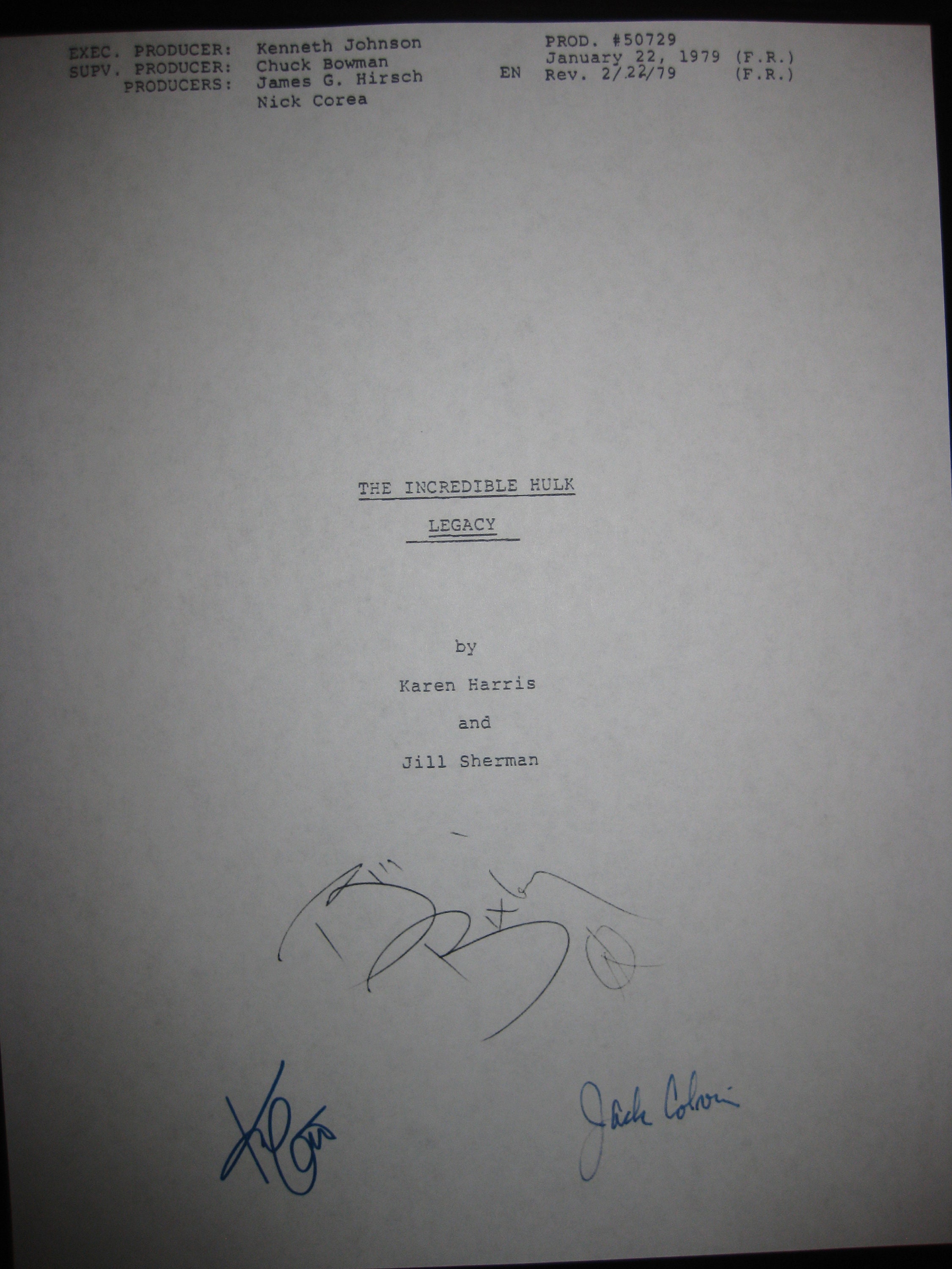 The Incredible Hulk Signed TV Script Screenplay Autographs Bill Bixby ...