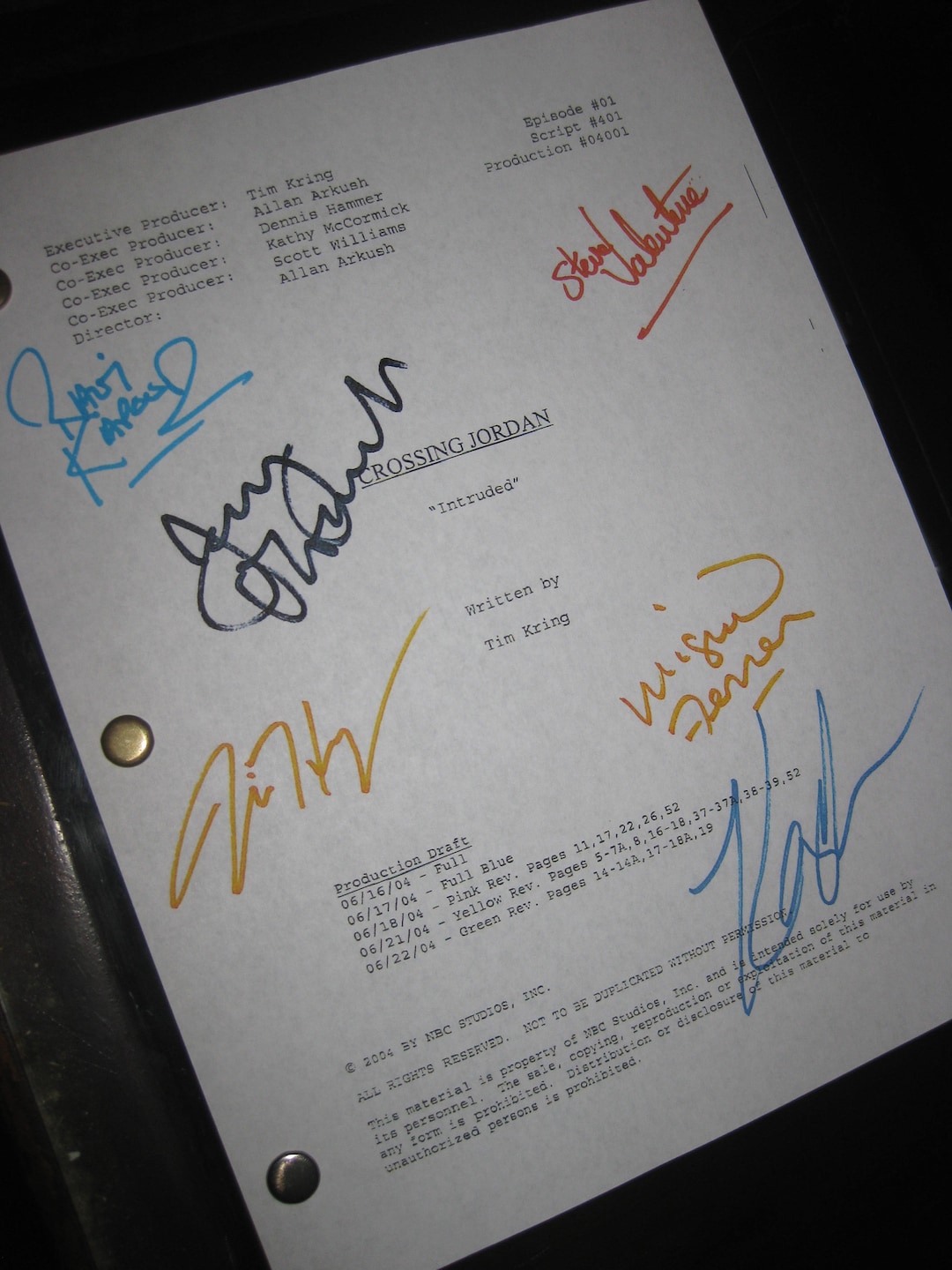 Crossing Jordan Signed TV Script Screenplay Autograph Jill Hennessy ...