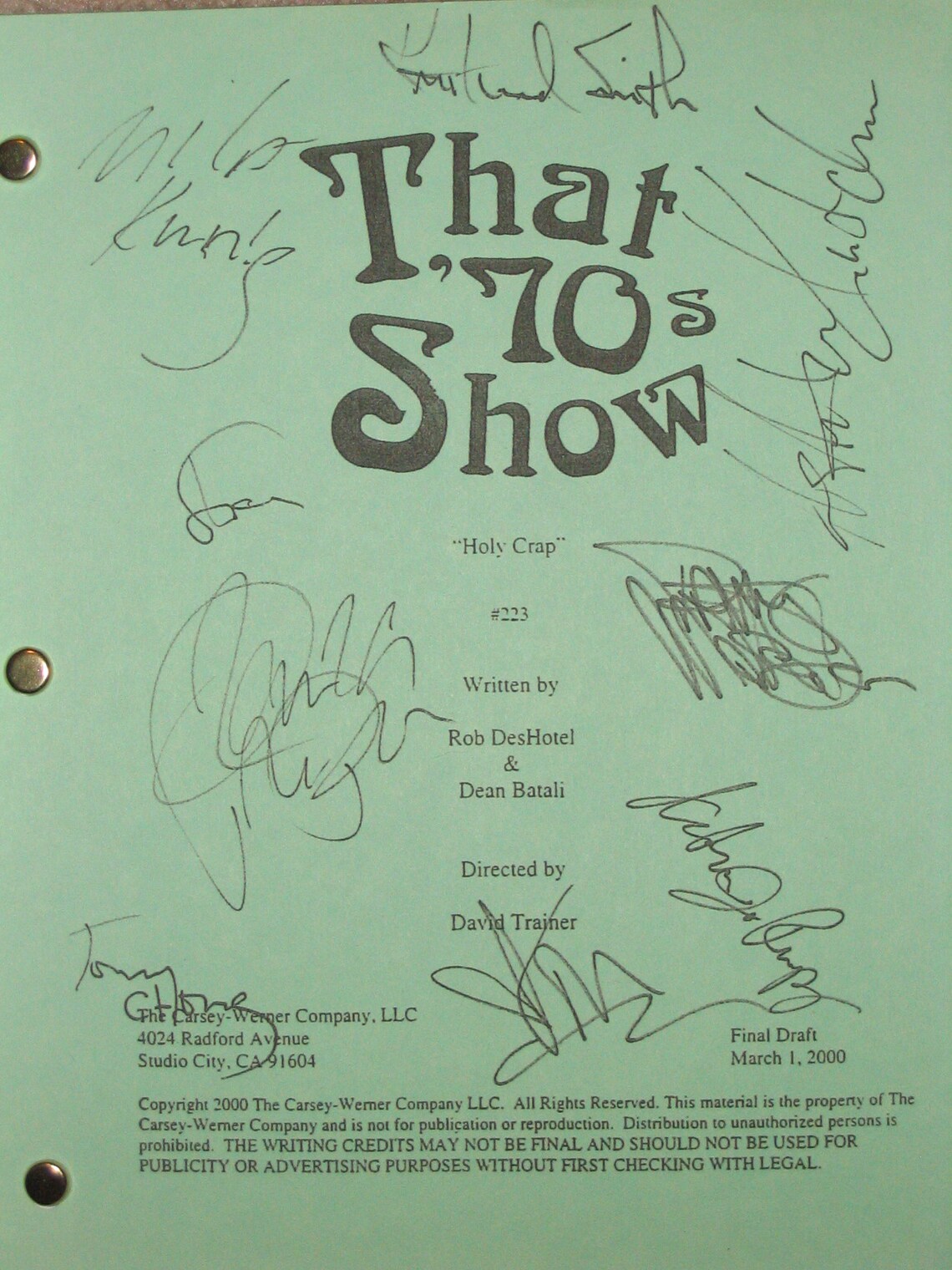 That 70s Show Cast Signed TV Screenplay Script Ashton Kutcher Danny ...