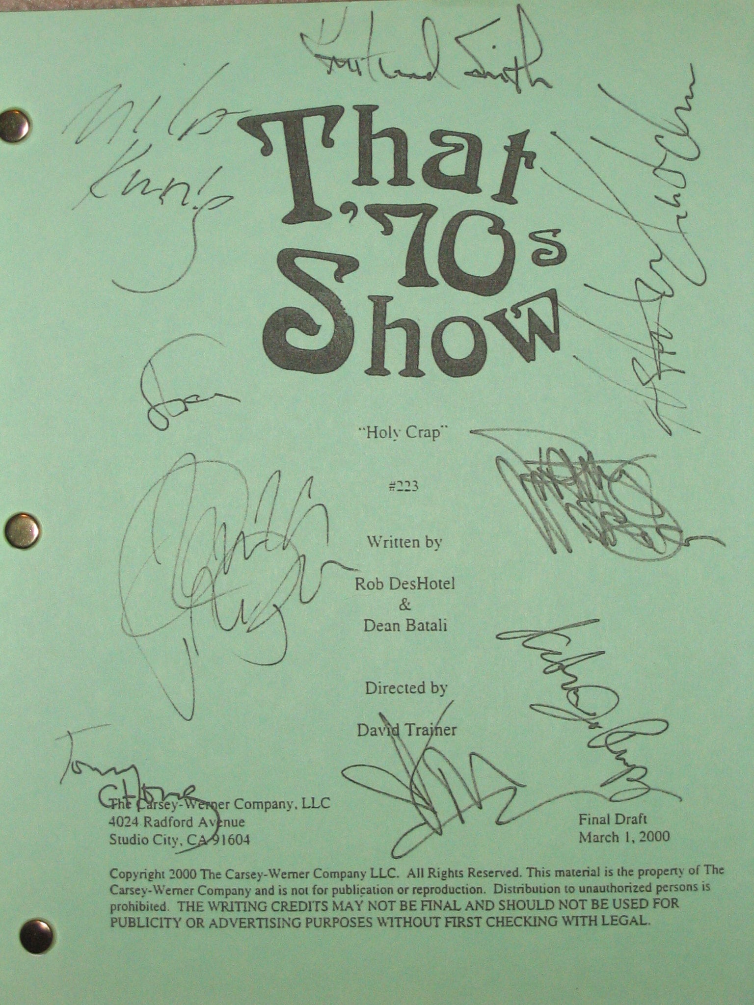 That 70s Show Cast Signed TV Screenplay Script Ashton Kutcher Danny ...