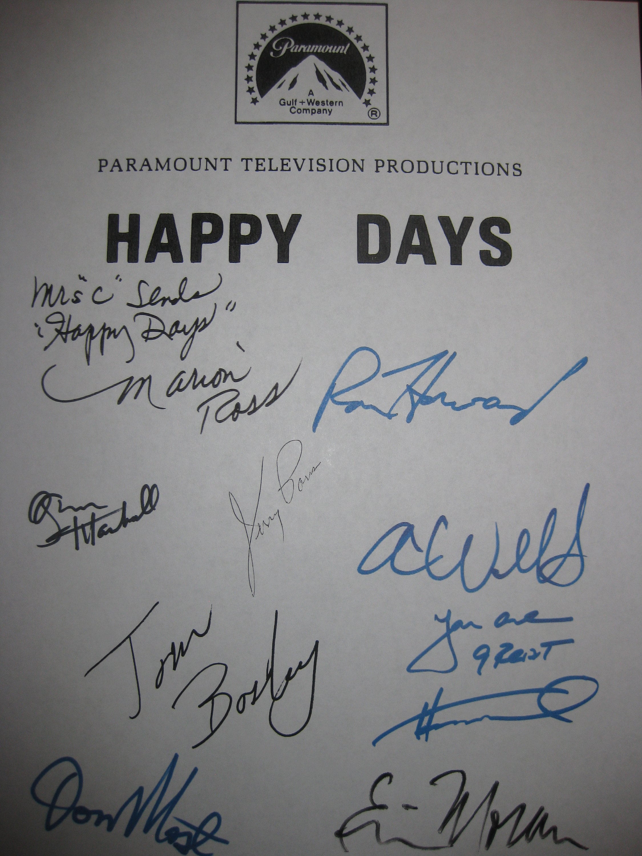 Happy Days the Lemon Signed TV Script Screenplay Autograph X9 Ron ...