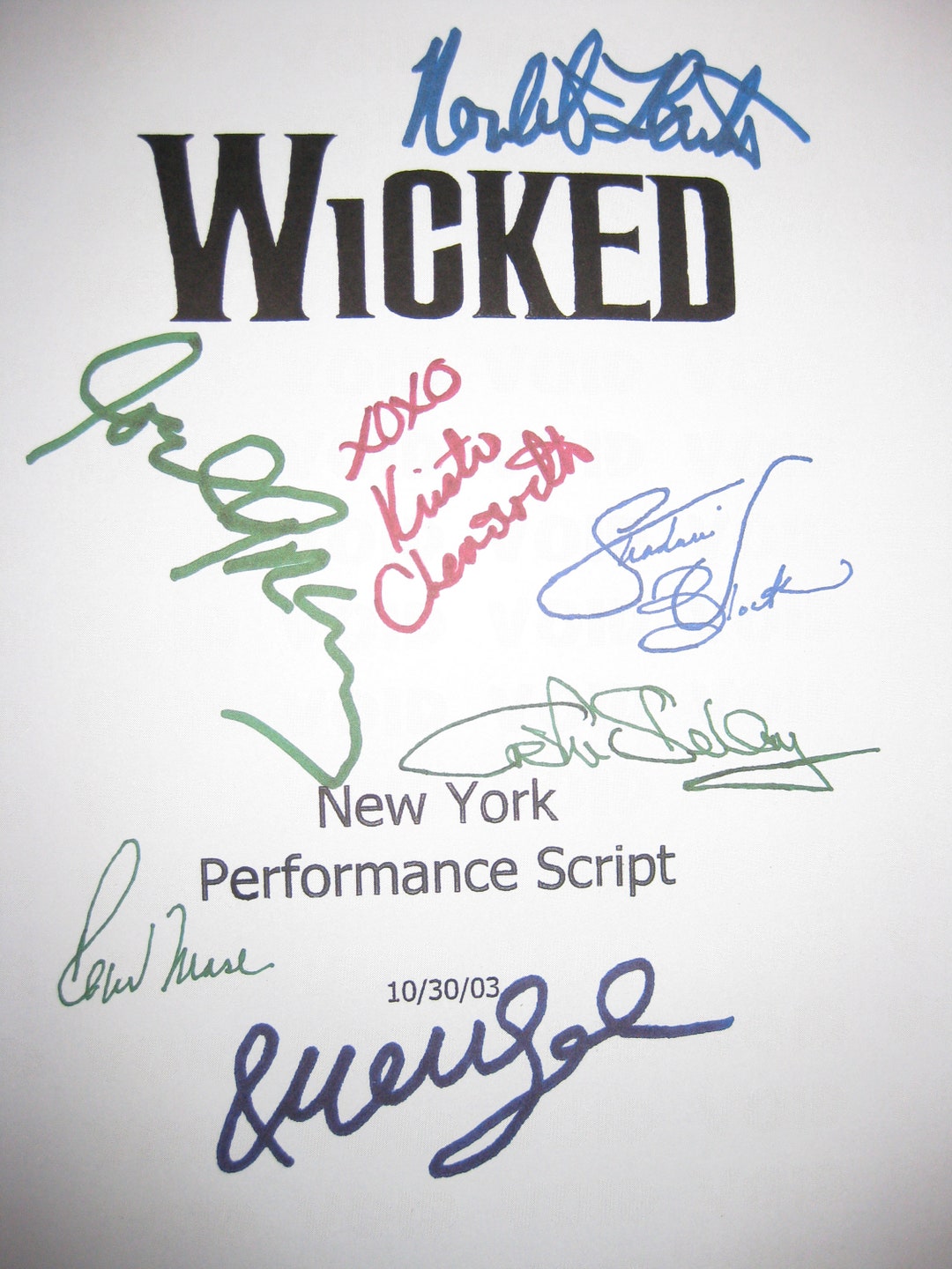 Wicked Signed Broadway Musical Script X7 Autograph Kristin Chenoweth ...