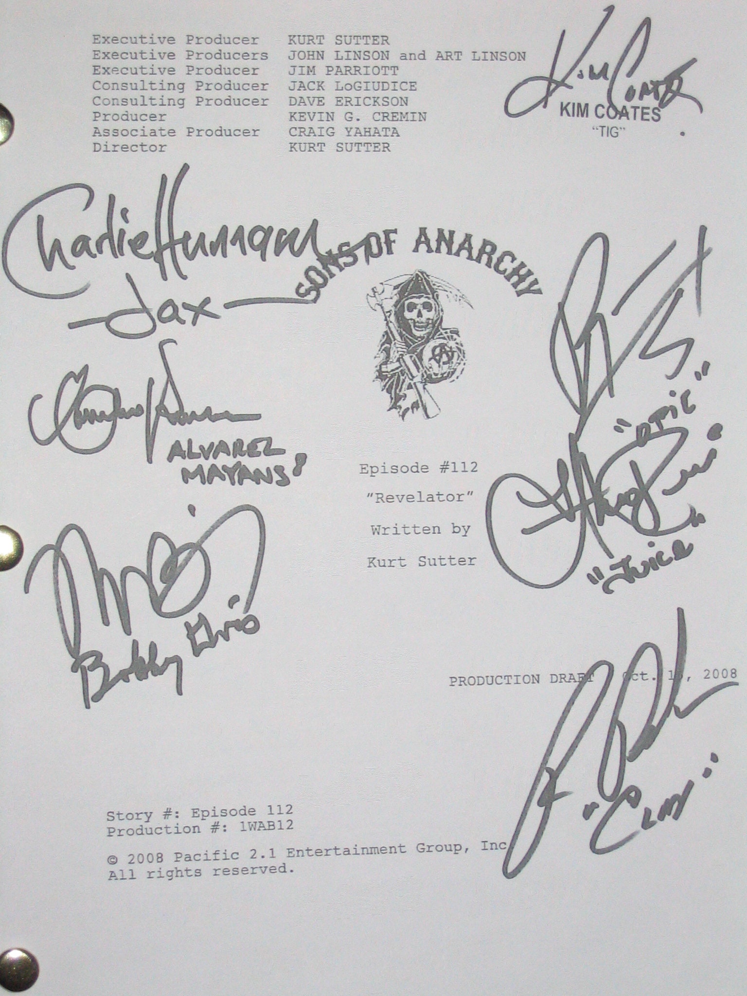 Sons of Anarchy Cast Signed TV Screenplay Script Autographs Theo Rossi ...