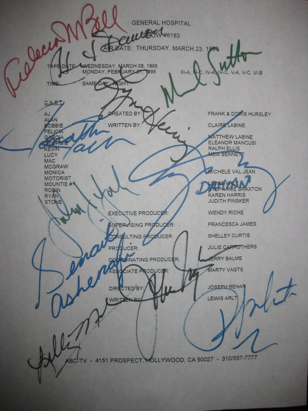 General Hospital Signed TV Script Screenplay 1995 Autograph X12 Michael ...