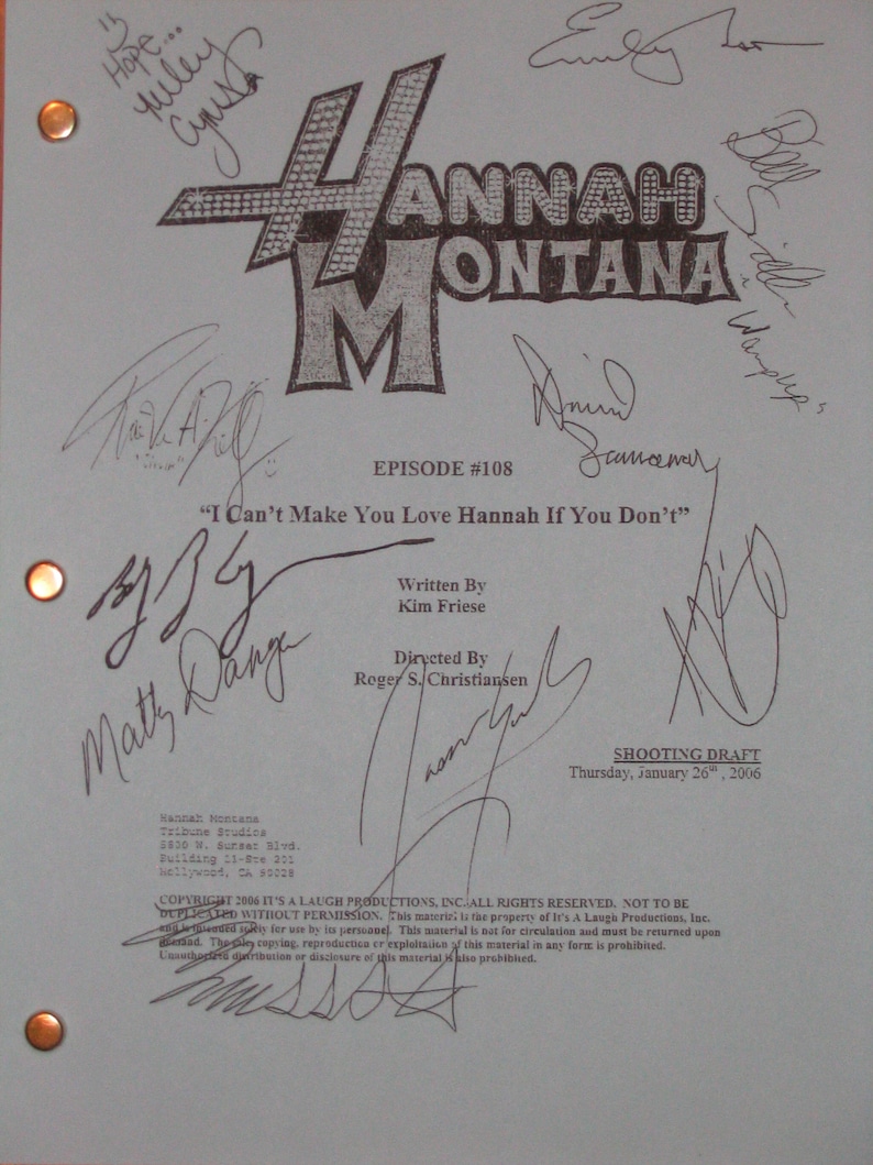 Hannah Montana Signed Script Screenplay X10 Miley Cyrus Emily Osment ...