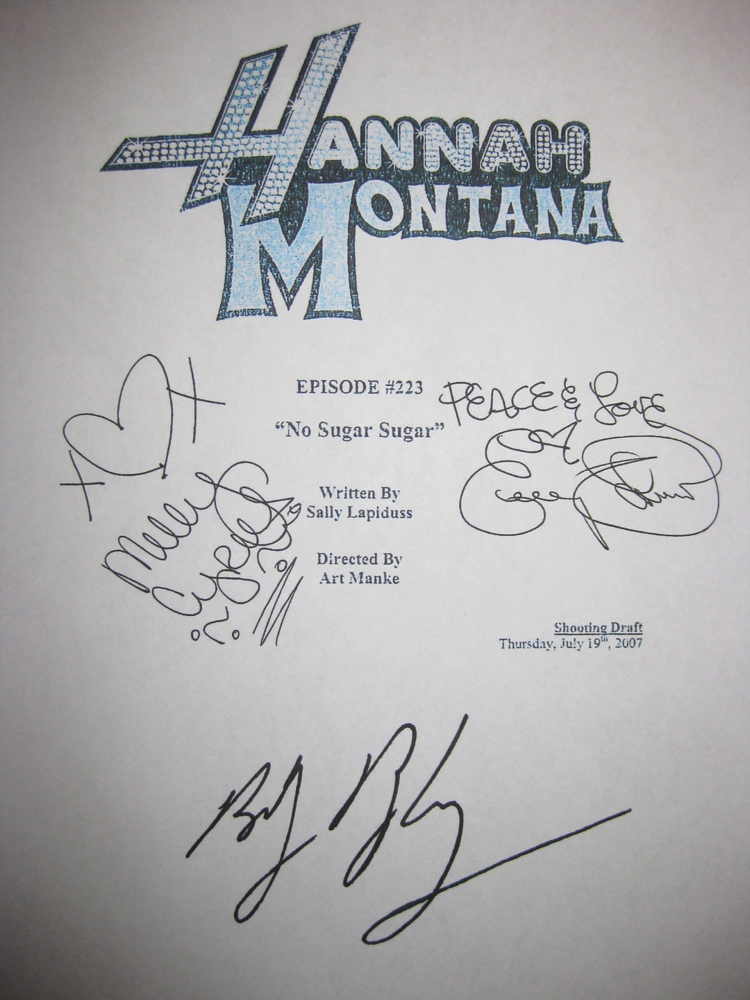 Hannah Montana Signed TV Script Screenplay "no Sugar Sugar" X3 ...