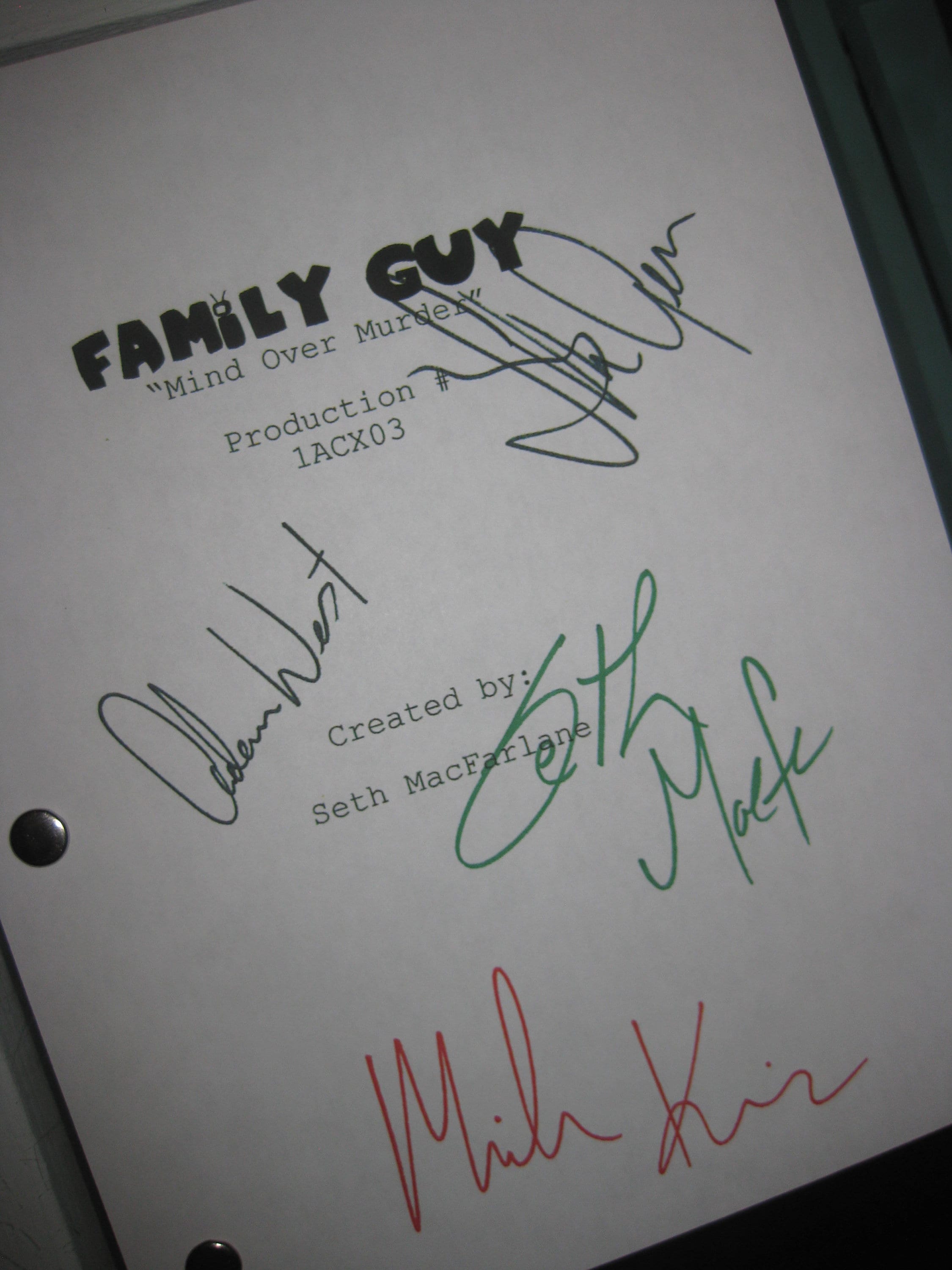 Family Guy Mind Over Murder Signed TV Script Screenplay X4 Autographs ...
