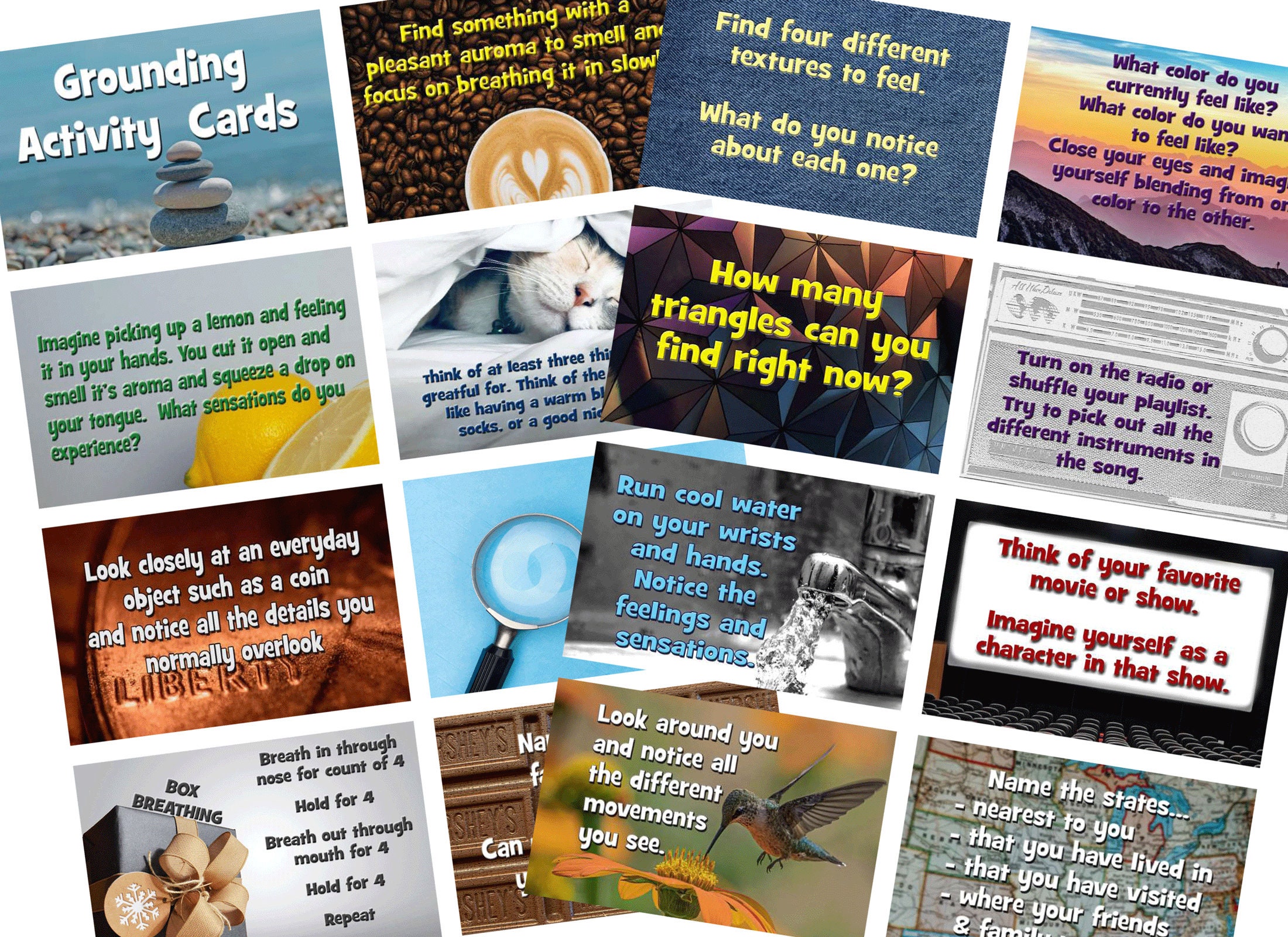 Grounding Cards, Grounding Methods, Mindfulness Cards, Anxiety Coping ...