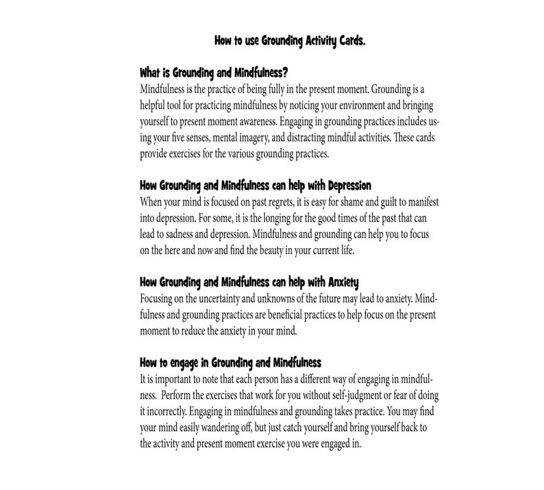 Grounding Cards DBT Cards Coping Skills Mindfulness Cards - Etsy Australia