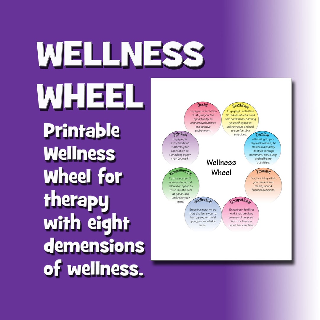 Wellness Wheel, Self Care Wheel, Wellness Dimensions, Therapy Handout ...