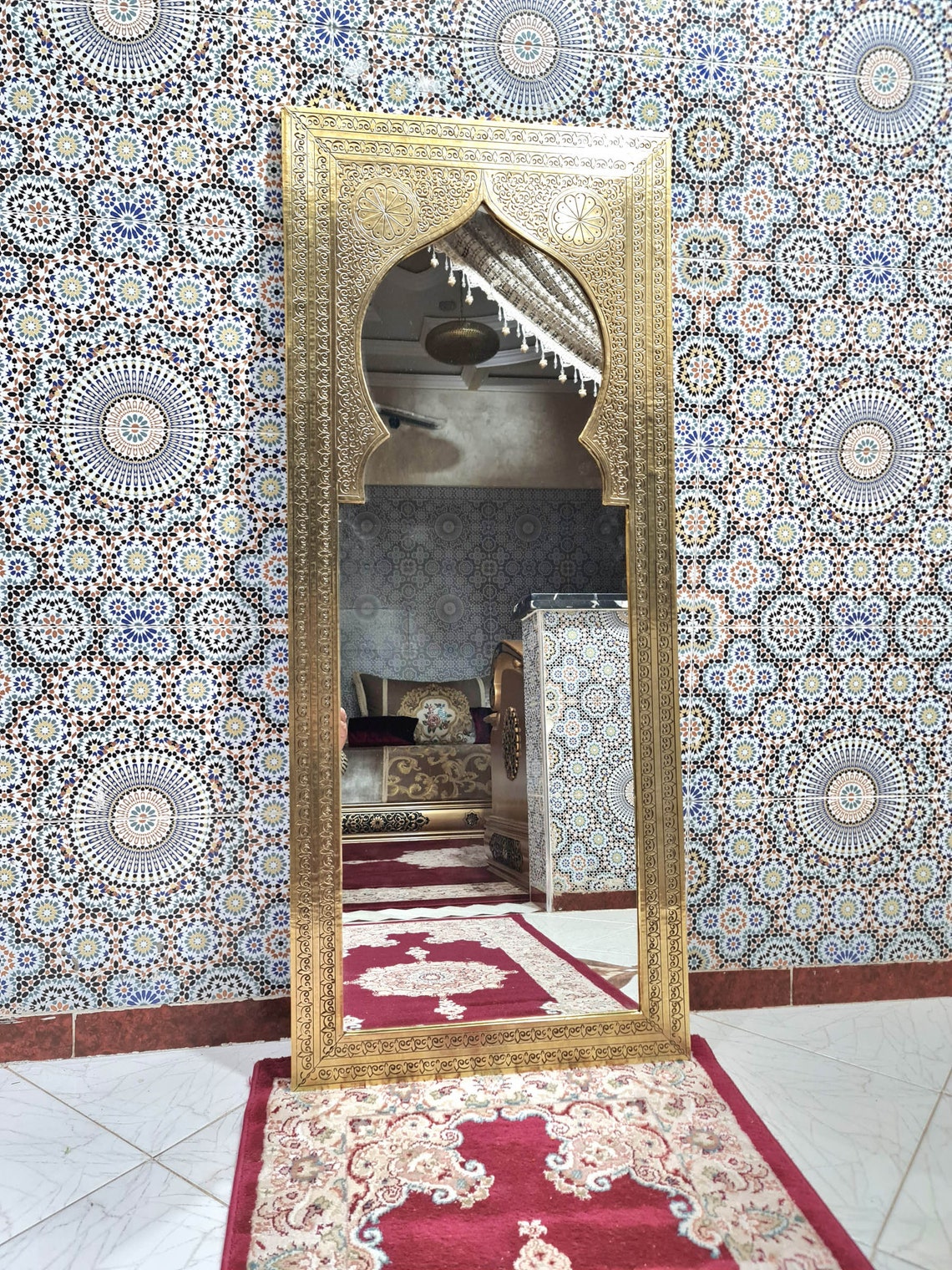 Large Moroccan Wall Mirror With Gold Brass - Etsy