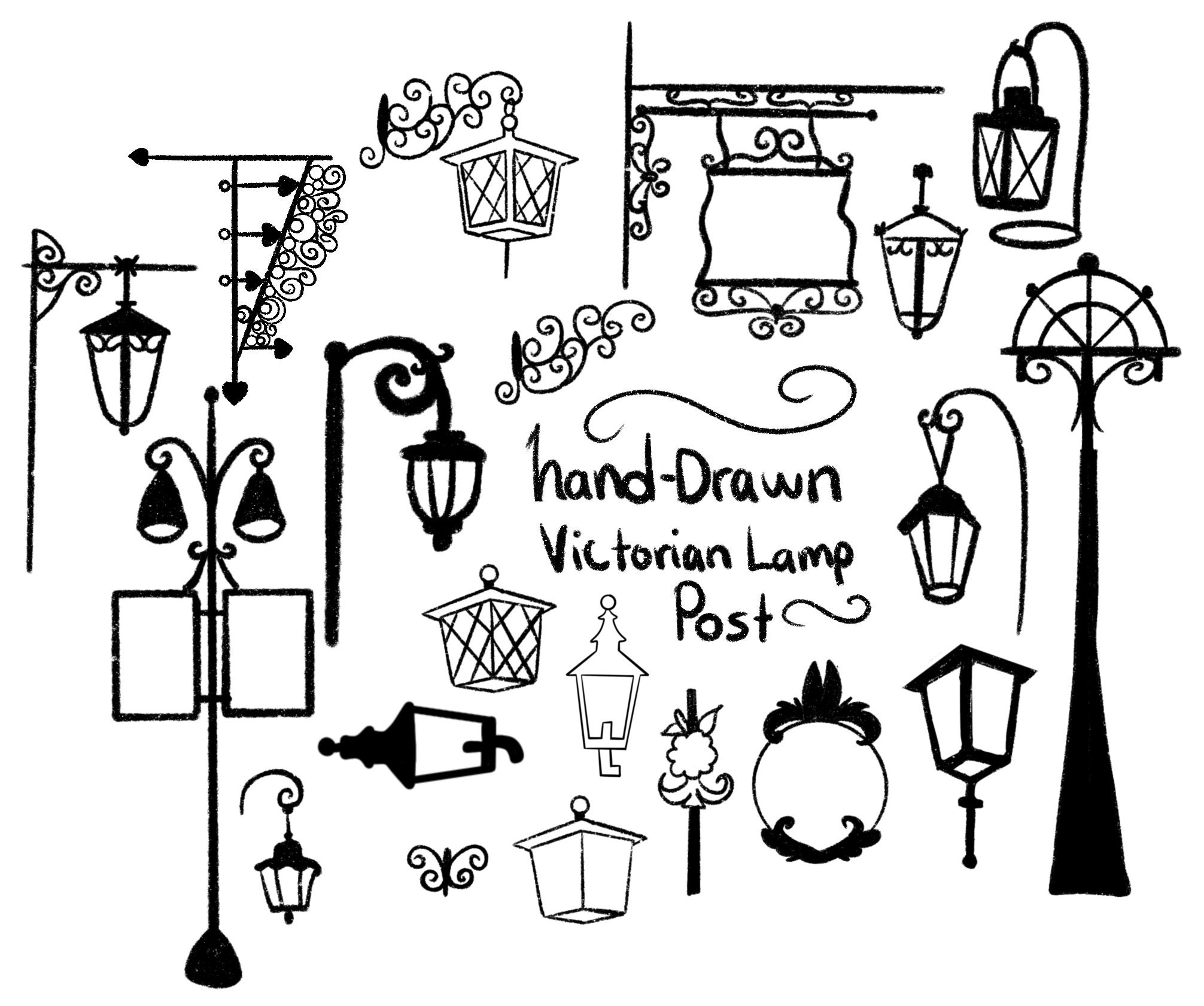 Hand Drawn Victorian Lamp Post, PNG, Instant Download, Doodle Lamp Post ...
