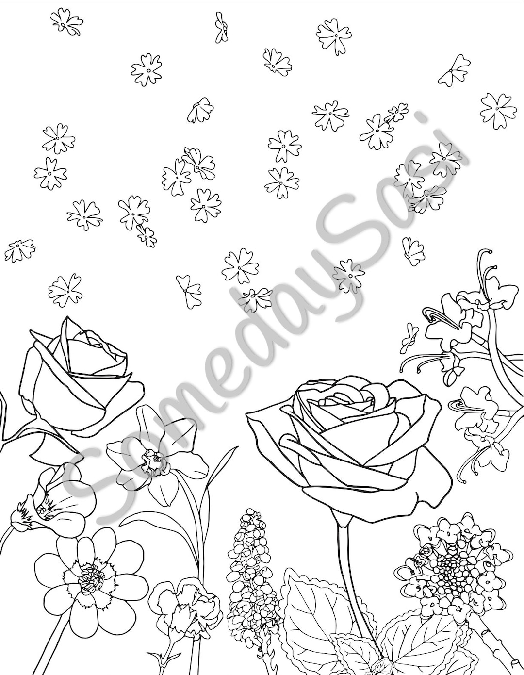 Wild Flowers Adult Coloring Pages - Etsy